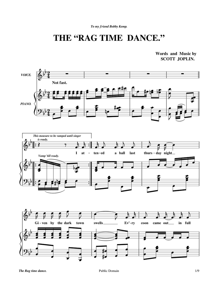 The Ragtime Dance - song version - 1902 - Scott Joplin Sheet music for Piano, Vocals (Solo ...