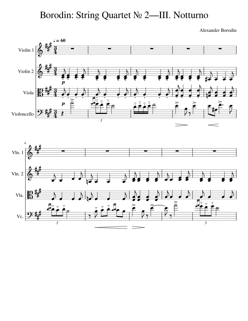 Borodin String Quartet No 2 Sheet music for Violin, Viola, Cello (String Quartet) | Musescore.com