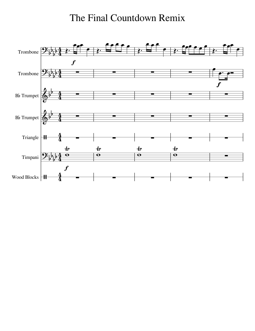 The Final Countdown Remix Sheet music for Trombone, Trumpet in b-flat ...