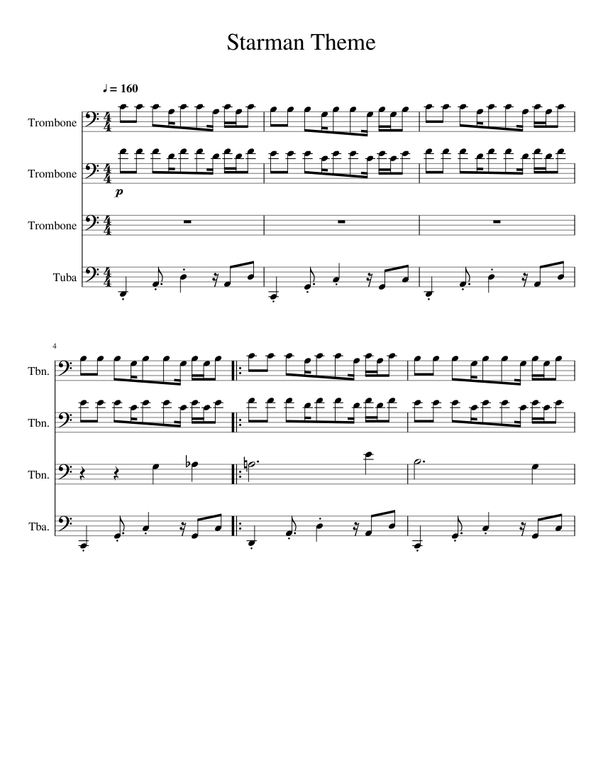 Starman Theme Sheet music for Trombone, Tuba (Mixed Quartet ...