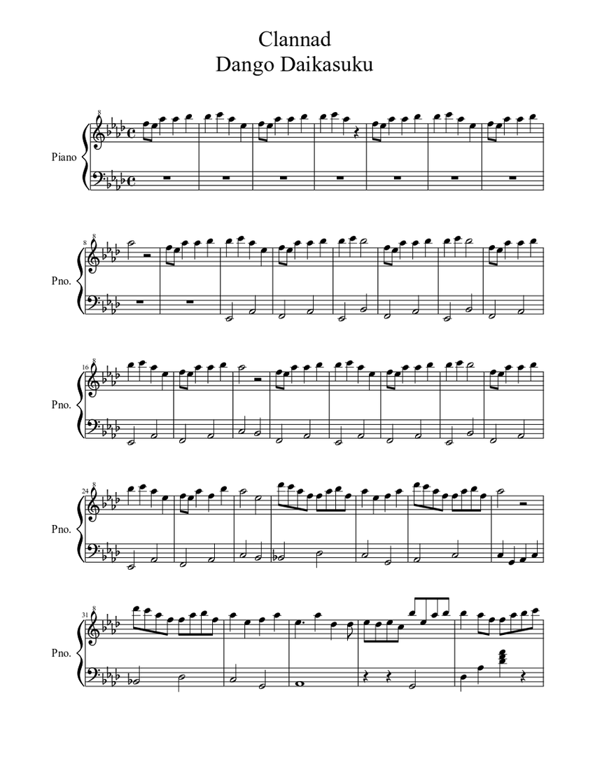 Clannad Dango Daikazoku Sheet music for Piano (Solo) | Musescore.com