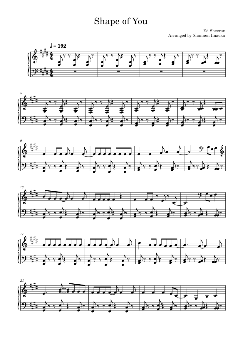 Shape of you – Ed Sheeran Intermediate Piano Sheet music for Piano ...