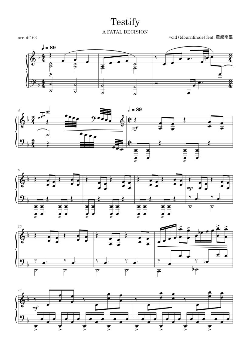 Testify – Void (Mournfinale) feat. 星熊南巫 |【Arcaea - Piano】 Sheet Music ...