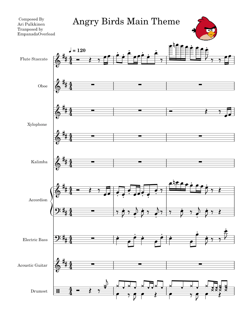Angry Birds Main Theme – Ari Pulkkinen Angry Birds Main Theme Sheet ...