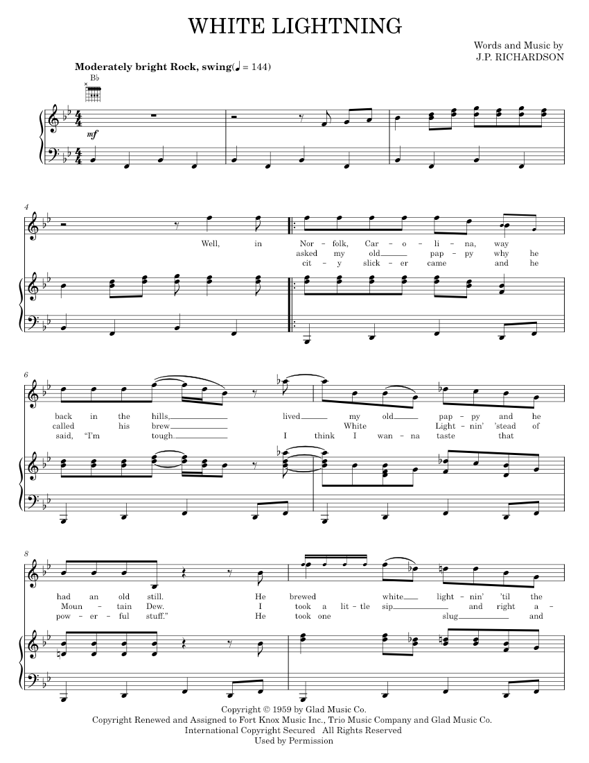 white lightning Sheet music for Piano, Vocals: Music Notes