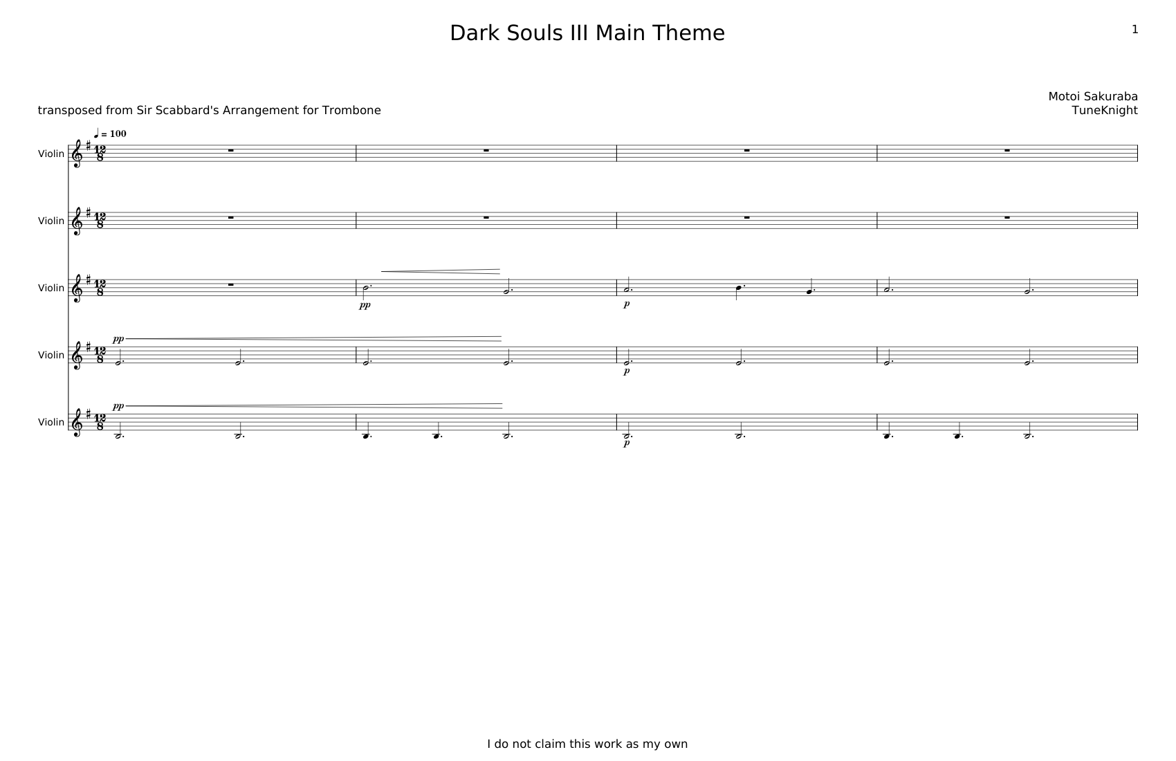 Dark Souls 3 - Main Theme - Misc Computer Games Sheet Music for Violin ...