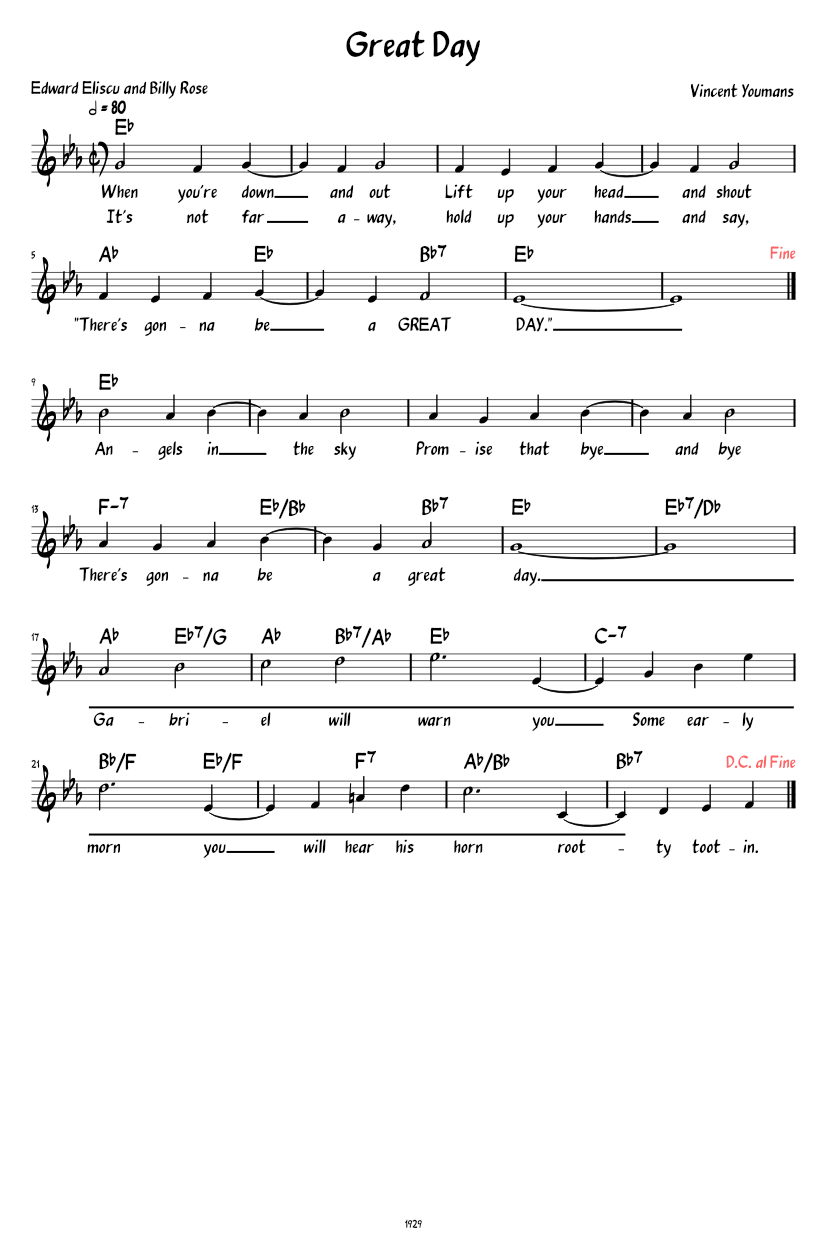 Great Day (Lead sheet with lyrics ) Sheet music for Piano (Solo) Easy ...