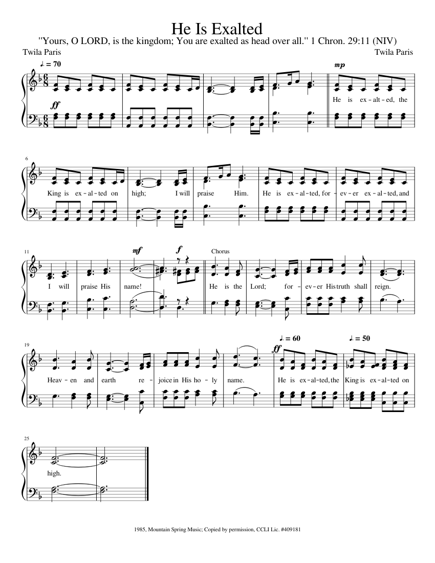 He Is Exalted Sheet music for Piano (SATB) Easy | Musescore.com