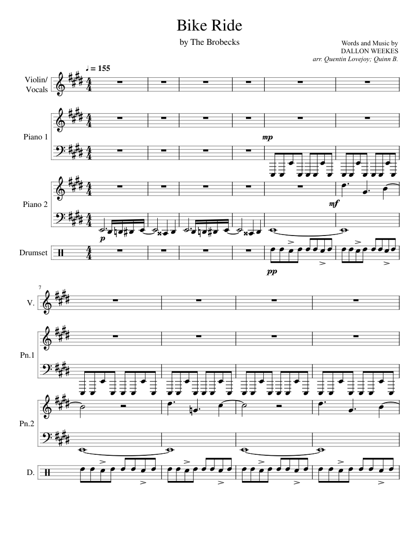 "Bike Ride" by The Brobecks Sheet music for Piano, Violin, Drum group ...