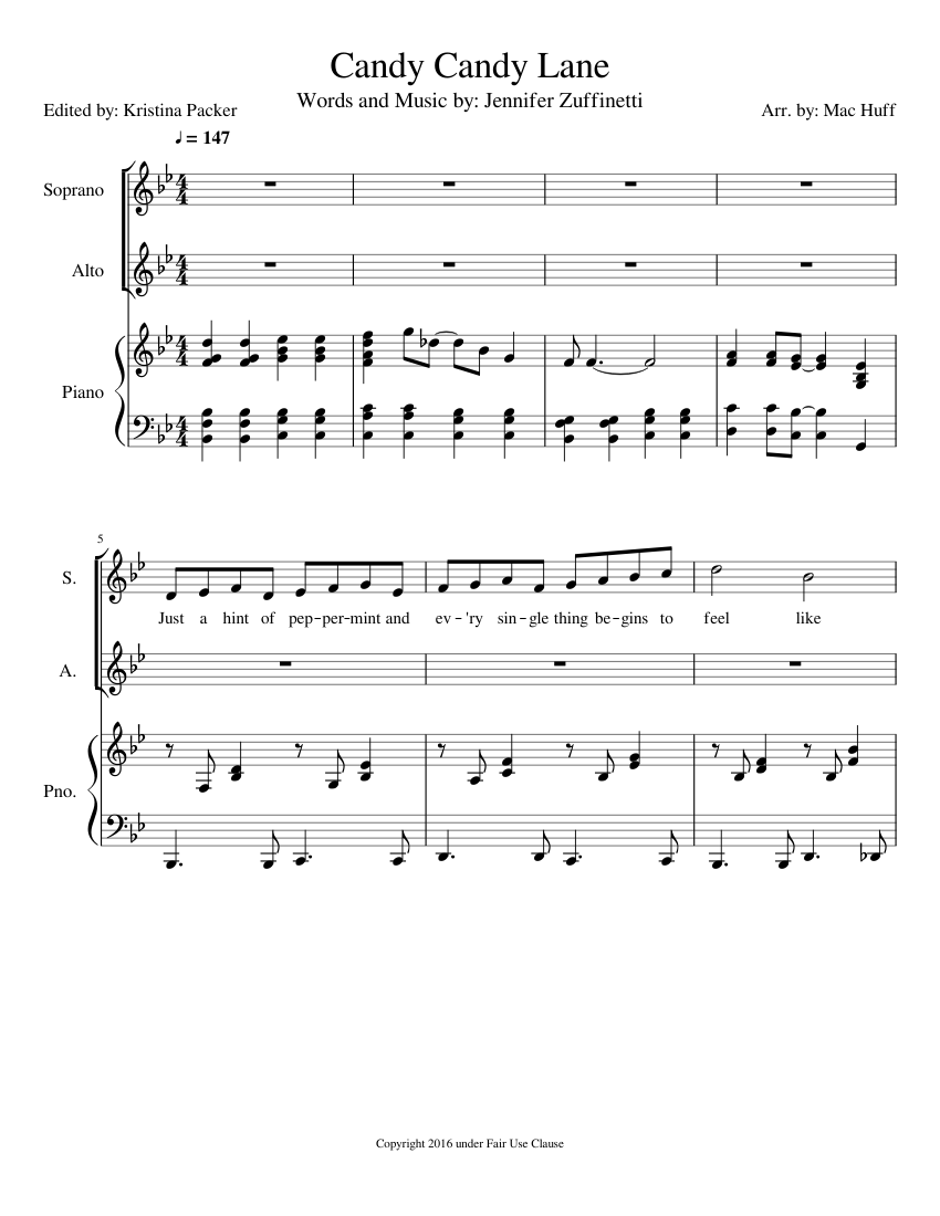 Candy Cane Lane - Edited Sheet Music for Piano, Soprano, Alto (Mixed ...