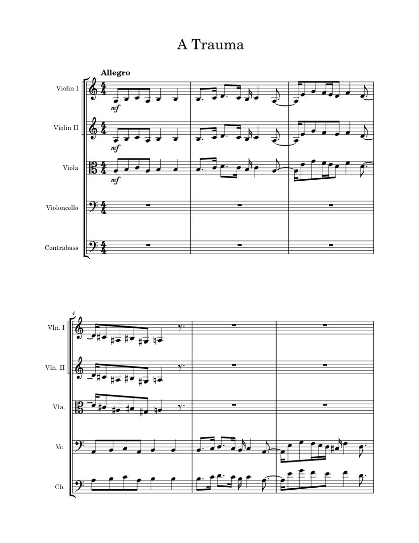 A trauma Sheet music for Contrabass, Violin, Viola, Cello (String ...