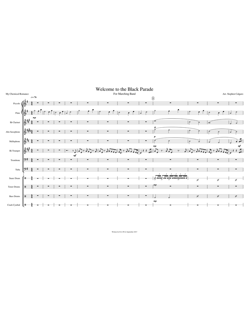 Welcome to the Black Parade - My Chemical Romance (Marching Band) Sheet ...