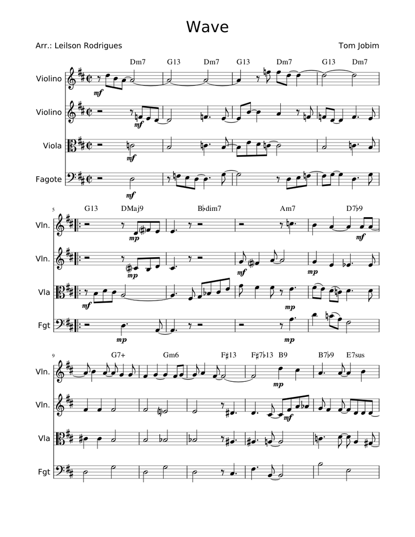 Wave Sheet music for Bassoon, Violin, Viola (Mixed Quartet) | Musescore.com