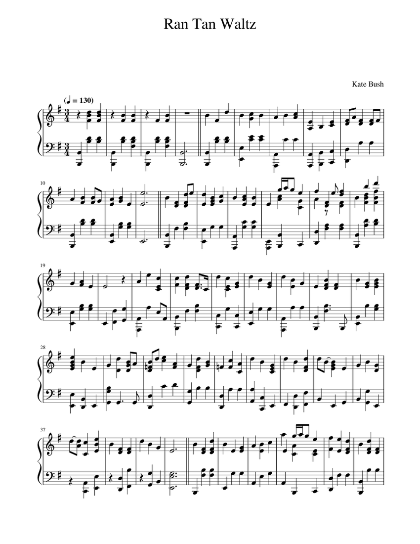 Ran tan waltz – Kate Bush Sheet music for Piano (Solo) | Musescore.com