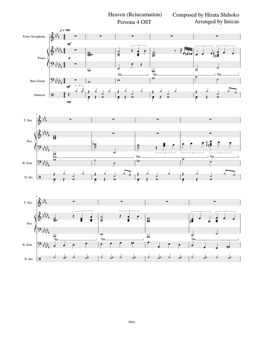 Persona 4 - Heaven (reincarnation) Sheet music for Piano, Saxophone ...