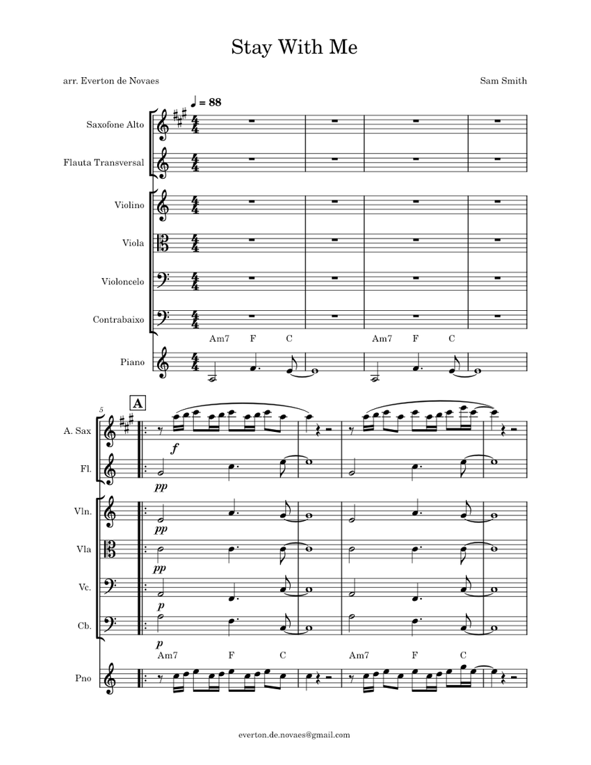 Stay with me – Sam Smith Sheet music for Piano, Flute, Saxophone alto ...