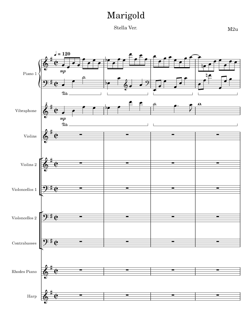 Marigold - M2U Sheet music for Piano, Vibraphone, Harp, Strings group ...