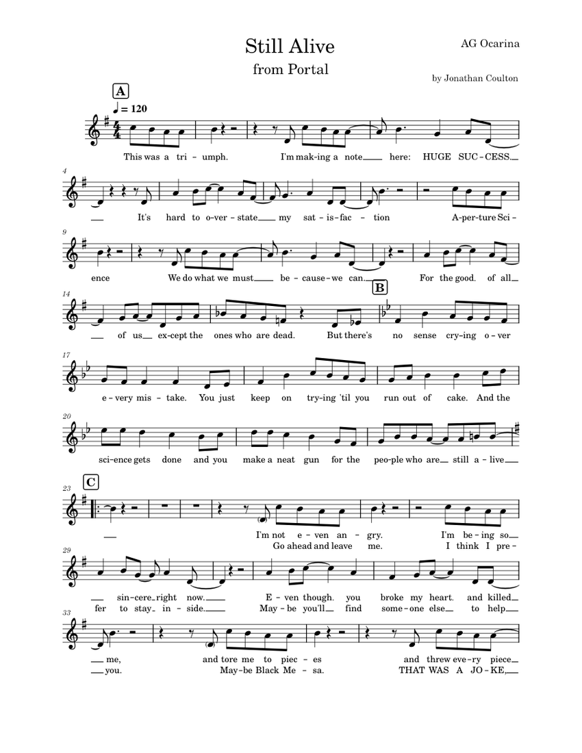 Portal - Still Alive Sheet music for Flute other (Solo) | Musescore.com
