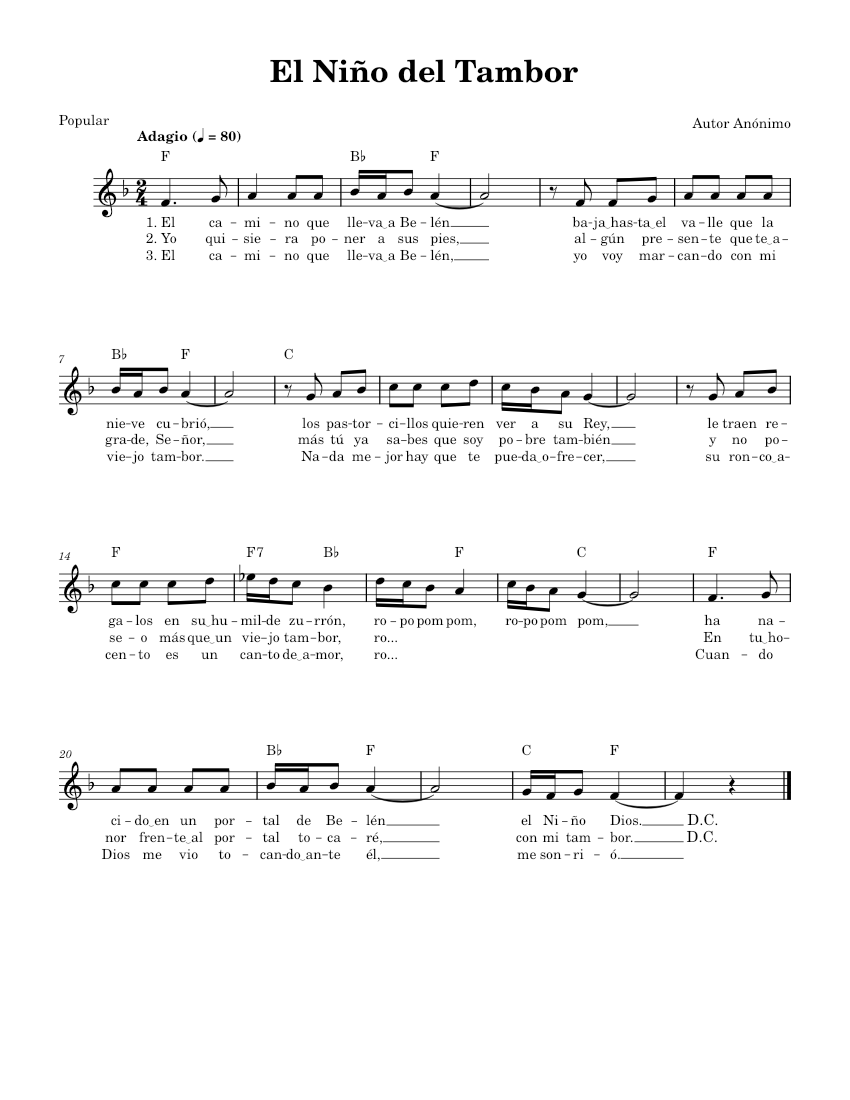 El Nino del Tambor (Tradicional) Sheet music for Piano (Piano-Voice ...