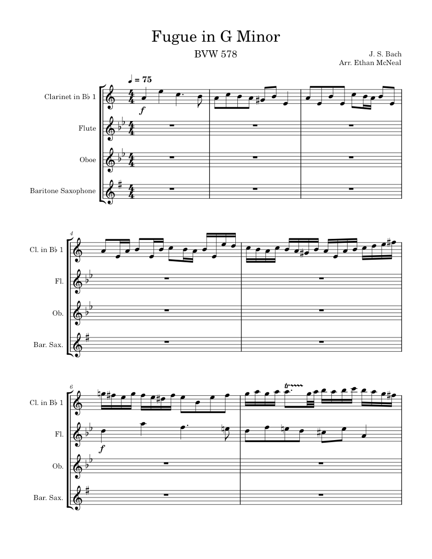 Fugue in G minor, BWV 578 – Johann Sebastian Bach Fugue in G Minor ...