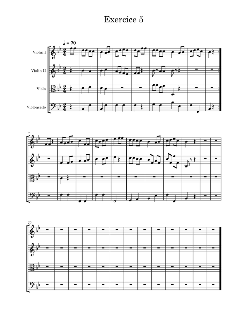 Exercice 5 Sheet music for Violin, Viola, Cello (String Quartet ...