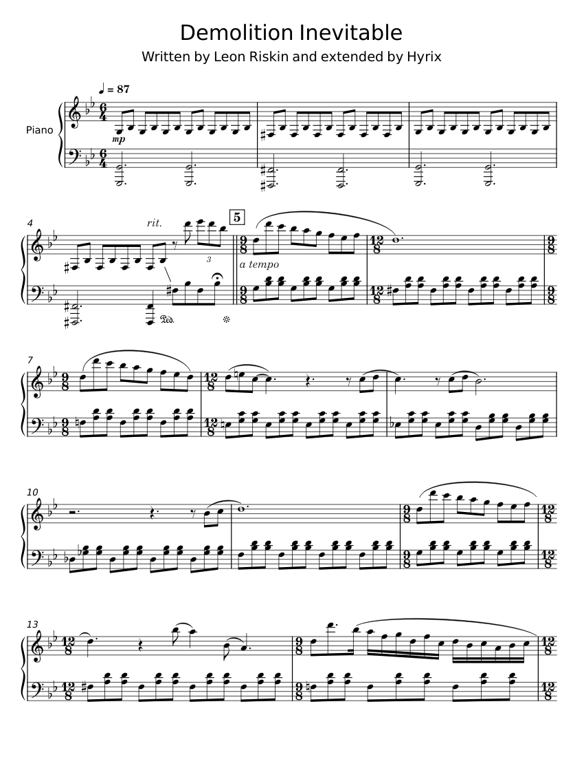 Demolition Inevitable - Leon Riskin Sheet Music for Piano (Piano Duo ...