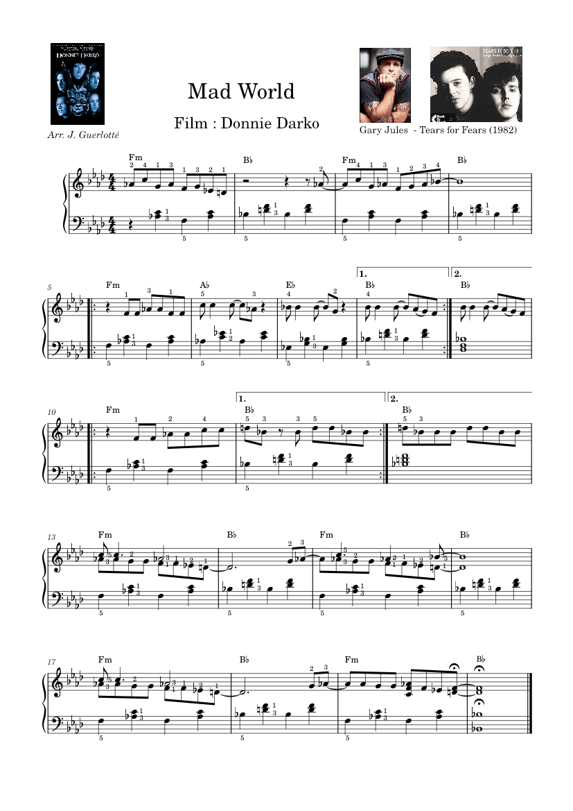 Mad world – Gary Jules Sheet music for Piano (Solo) Easy | Musescore.com