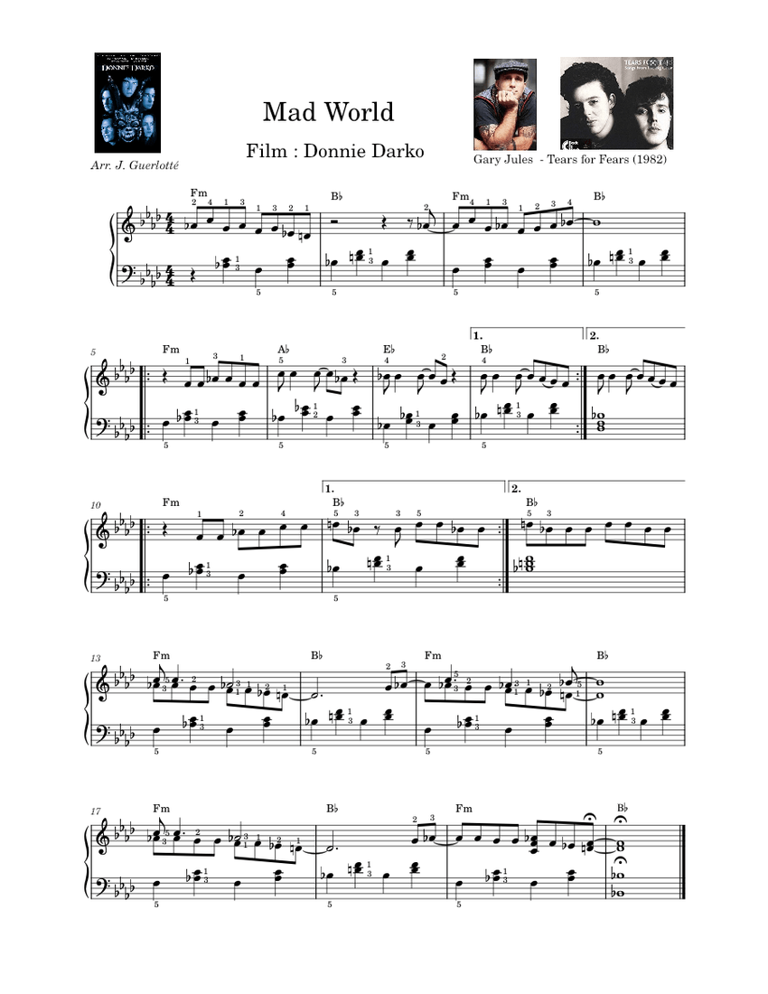 Mad world – Gary Jules Sheet music for Piano (Solo) Easy | Musescore.com