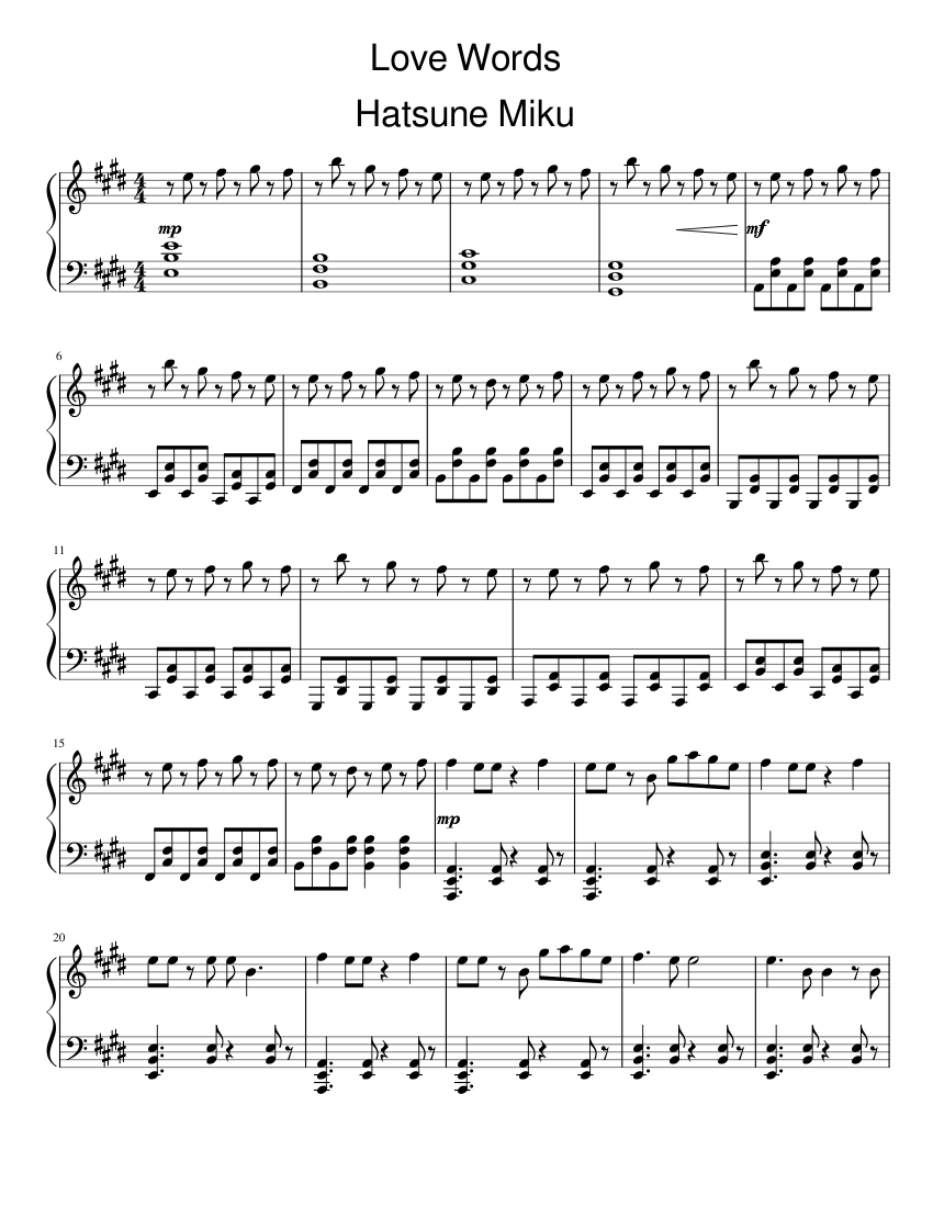 Hatsune Miku Love Words Ai Kotoba Sheet music for Piano (Solo ...