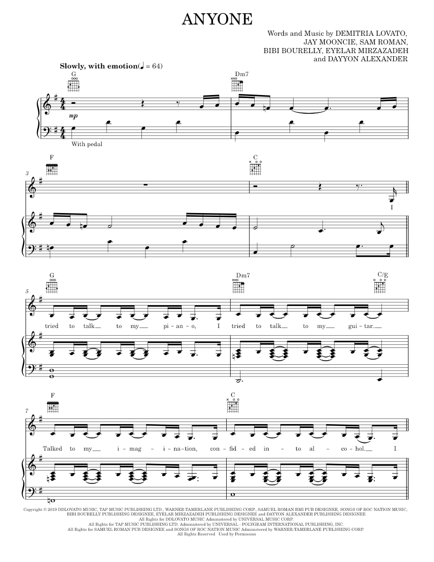 Play Official version of Anyone sheet music by Demi Lovato for Piano ...
