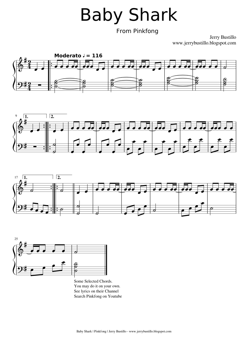 Baby Shark Song Sheet Music for Piano (Solo) Easy | MuseScore.com