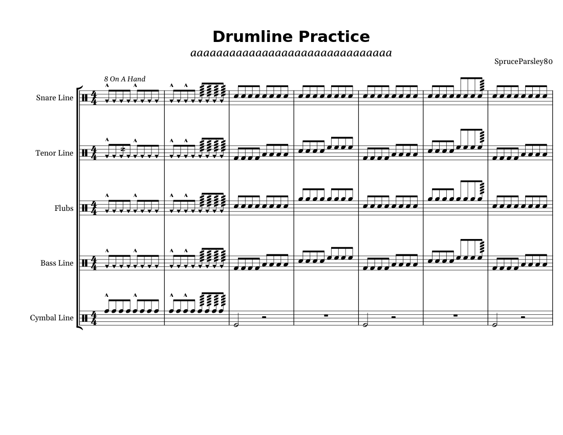 Drumline Practice Sheet music for Snare drum, Crash, Tenor drum, Bass drum (Drum Corps (Modern ...