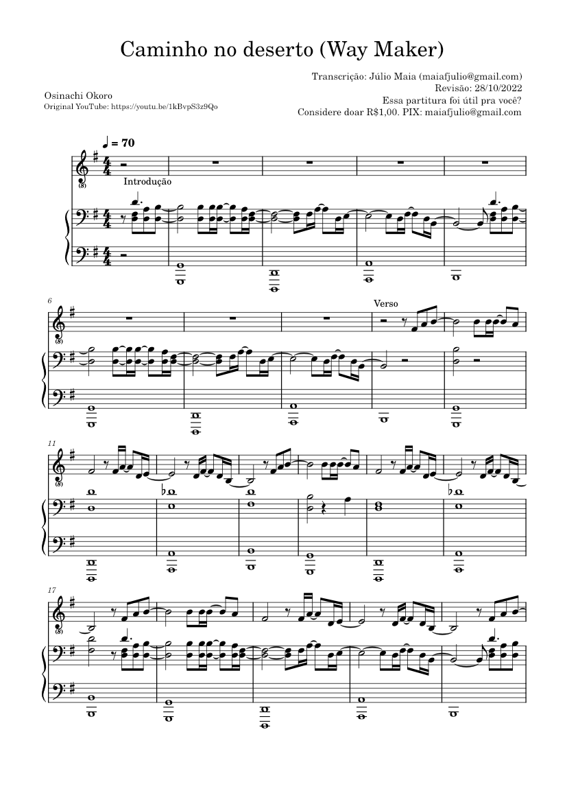 Way maker – Sinach Caminho no deserto Way Maker Sheet music for Piano ...