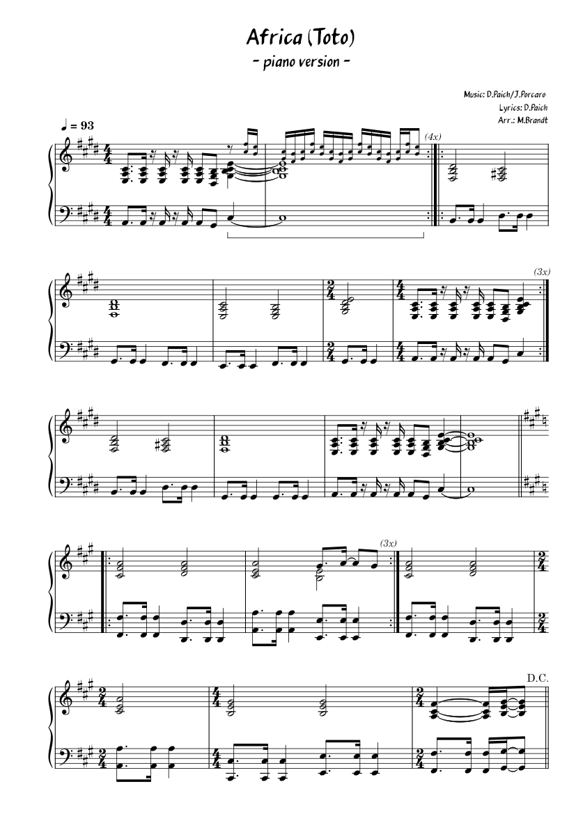 Africa – Toto Sheet music for Piano (Solo) Easy | Musescore.com