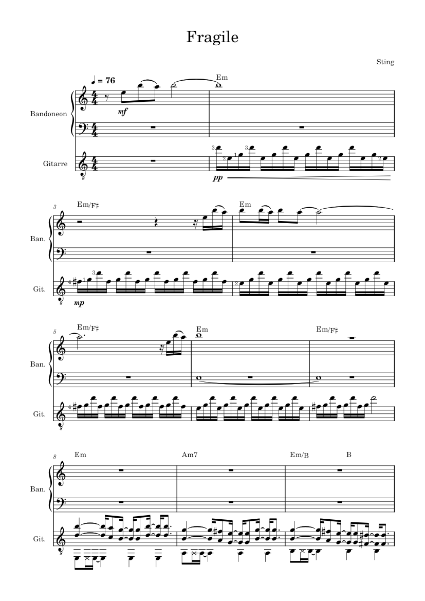 Fragile Bandoneon/Git. Sheet Music with Chords for Accordion, Guitar ...