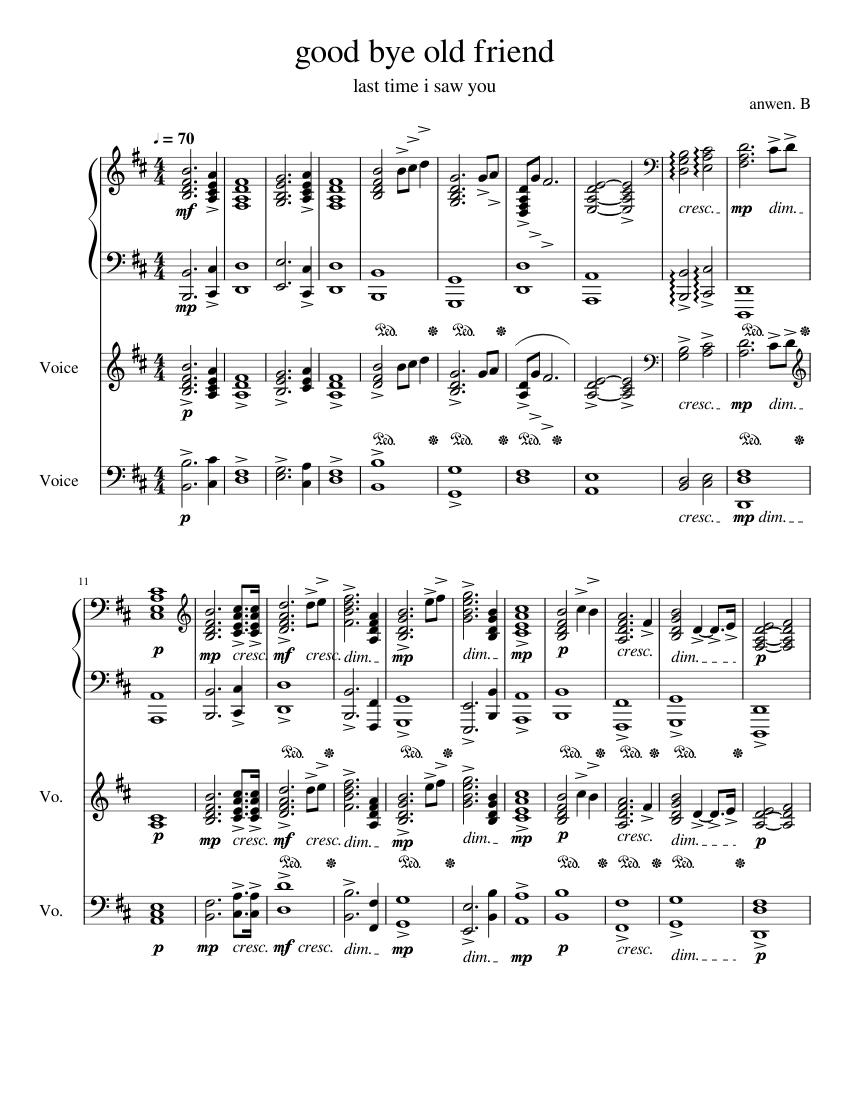 good bye old friend Sheet music for Piano, Vocals (Mixed Trio ...