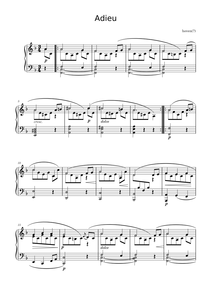 Adieu to the Piano - Ludwig van Beethoven Sheet Music for Piano (Solo ...