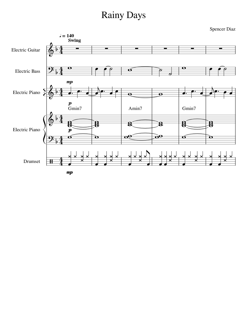 Rainy_Days Sheet music for Piano, Guitar, Bass guitar, Drum group ...