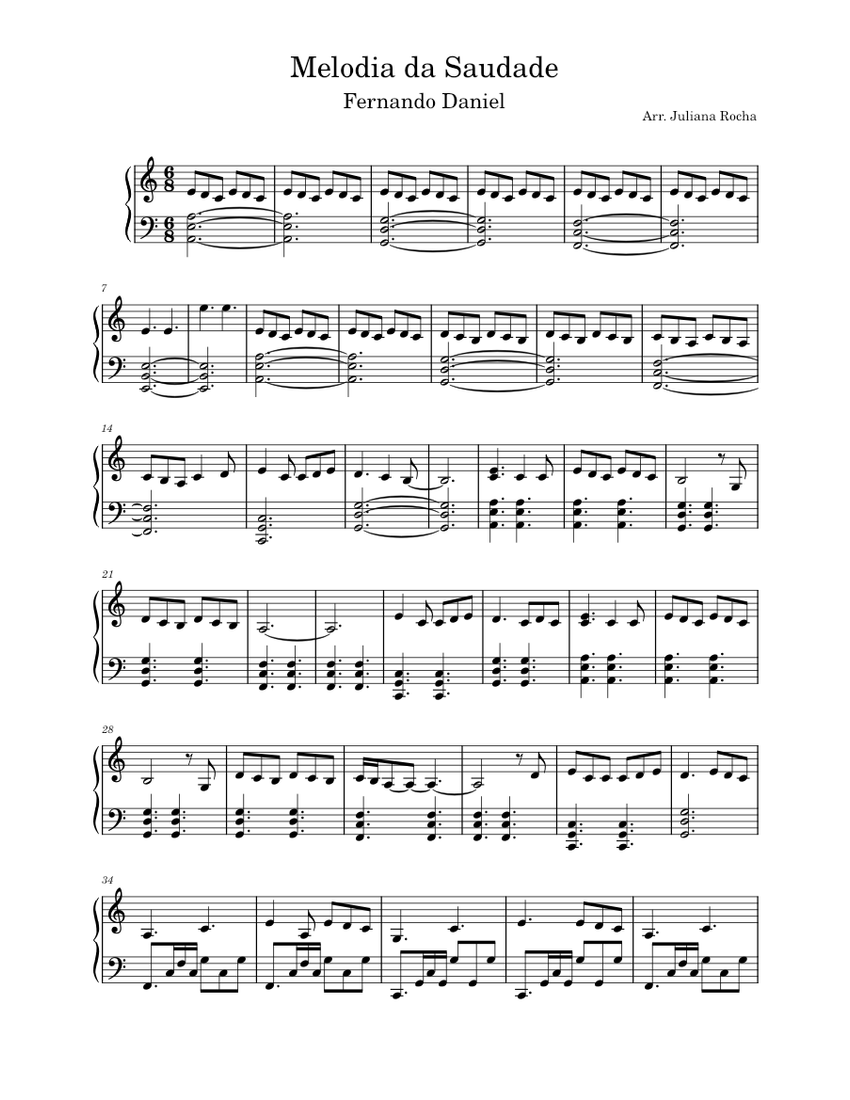 Melodia da Saudade – Fernando Daniel Sheet music for Piano (Solo) Easy ...
