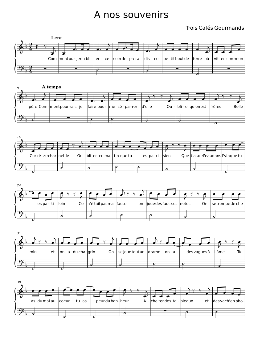 A nos souvenirs - Trois Cafés Gourmands Sheet music for Piano (Piano ...