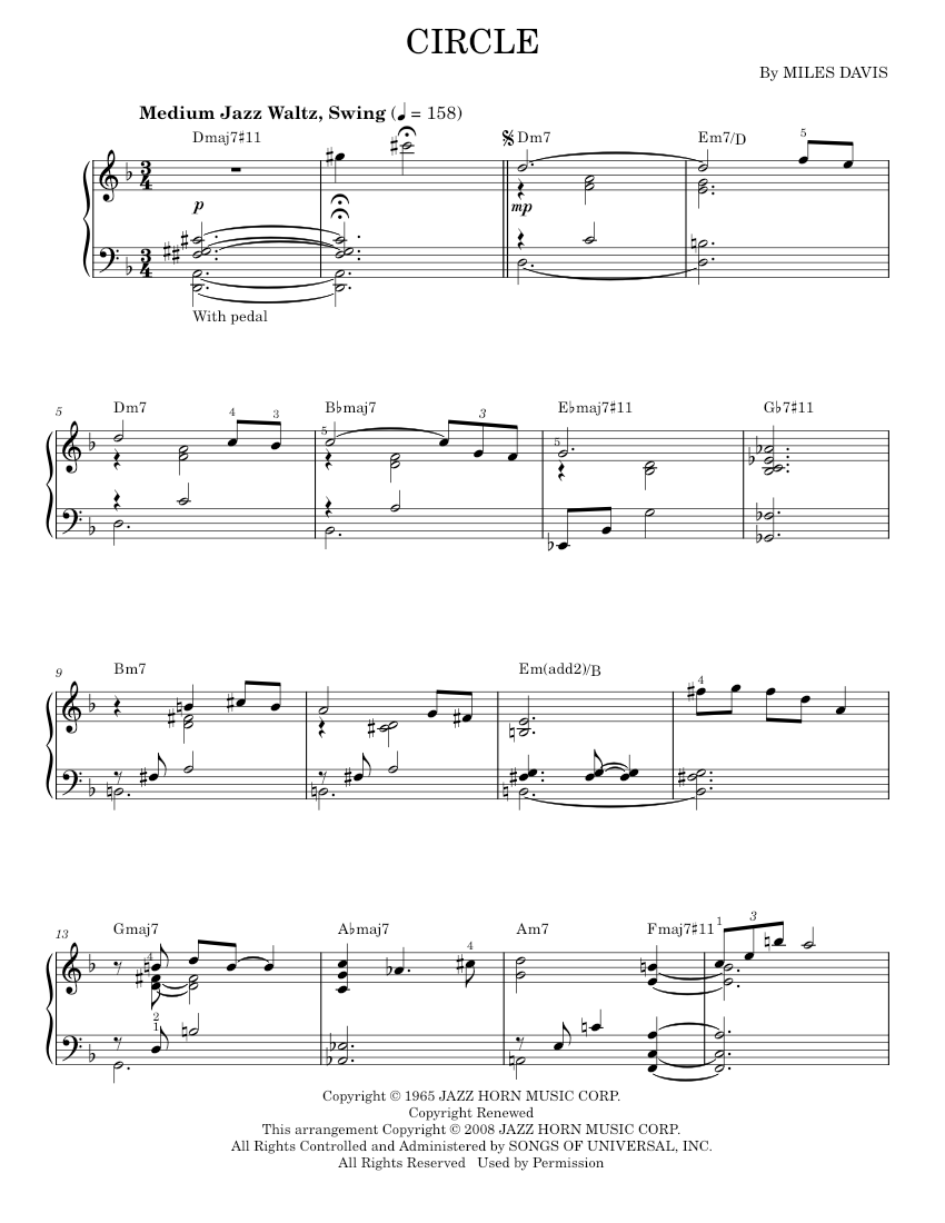 Play Official version of Circle sheet music by John Coltrane for Piano ...