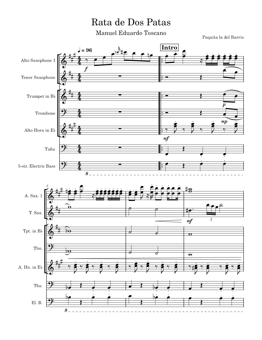 Rata de Dos Patas Sheet Music for Trombone, Tuba, Saxophone alto ...