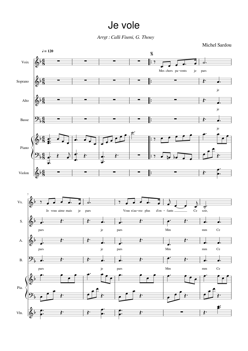 Je vole Sheet Music for Piano, Soprano, Alto, Bass voice & more ...