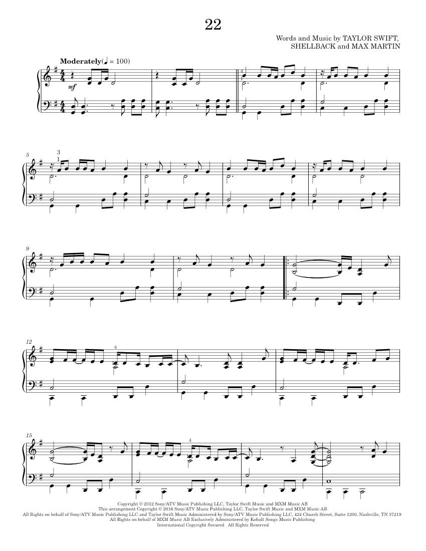 22 Sheet music for Piano by Taylor Swift Official | MuseScore.com