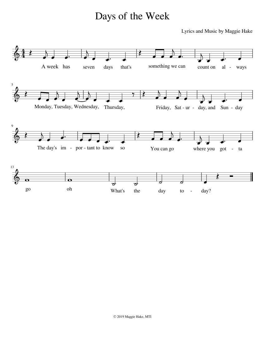 Days of the Week Sheet music for Piano (Solo) | Musescore.com