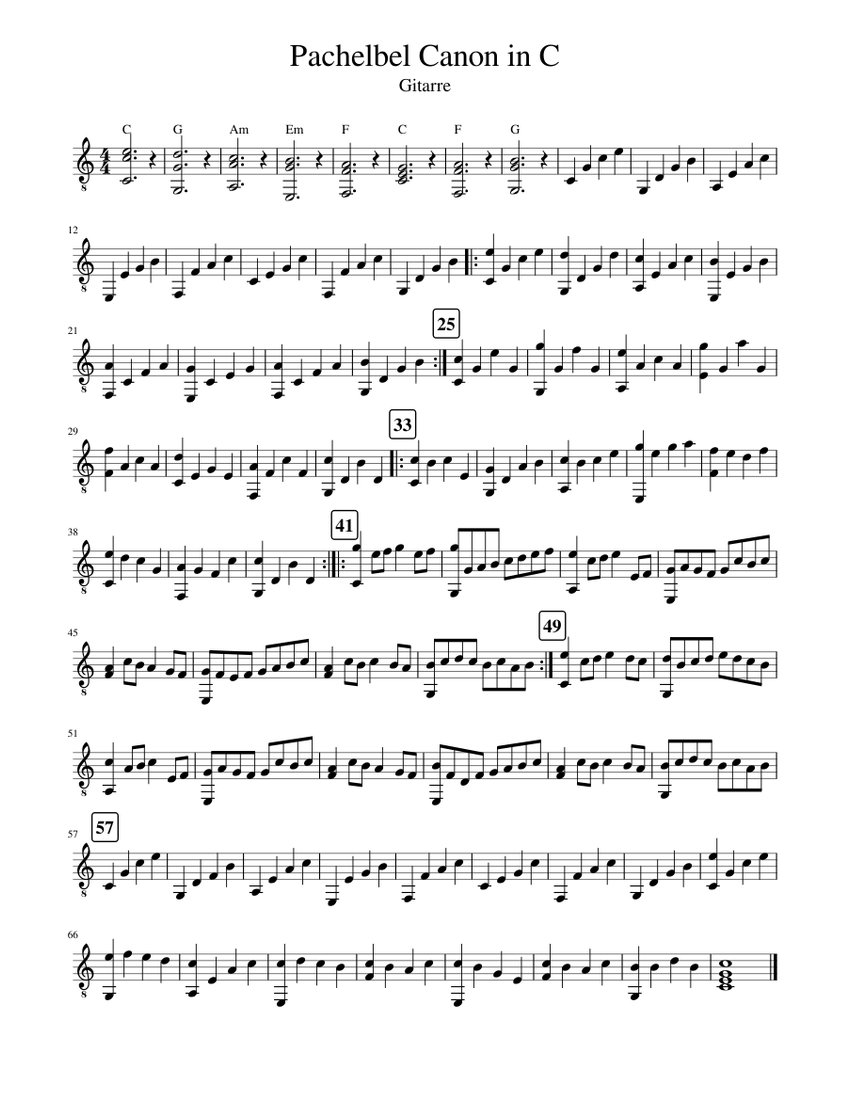 Pachelbel Canon in C Sheet music for Guitar (Solo) | Musescore.com