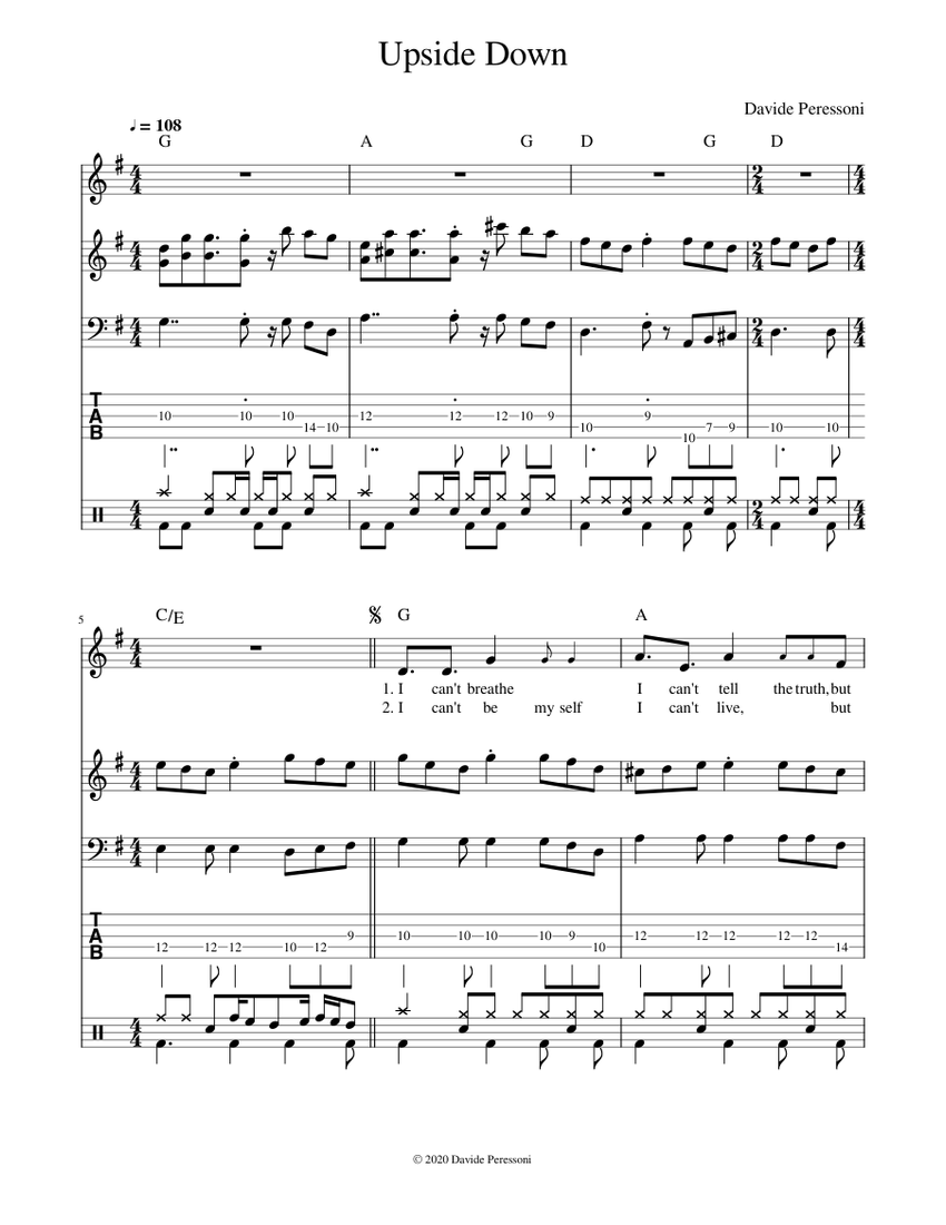 Upside Down Sheet music for Piano, Vocals, Bass guitar, Drum group ...