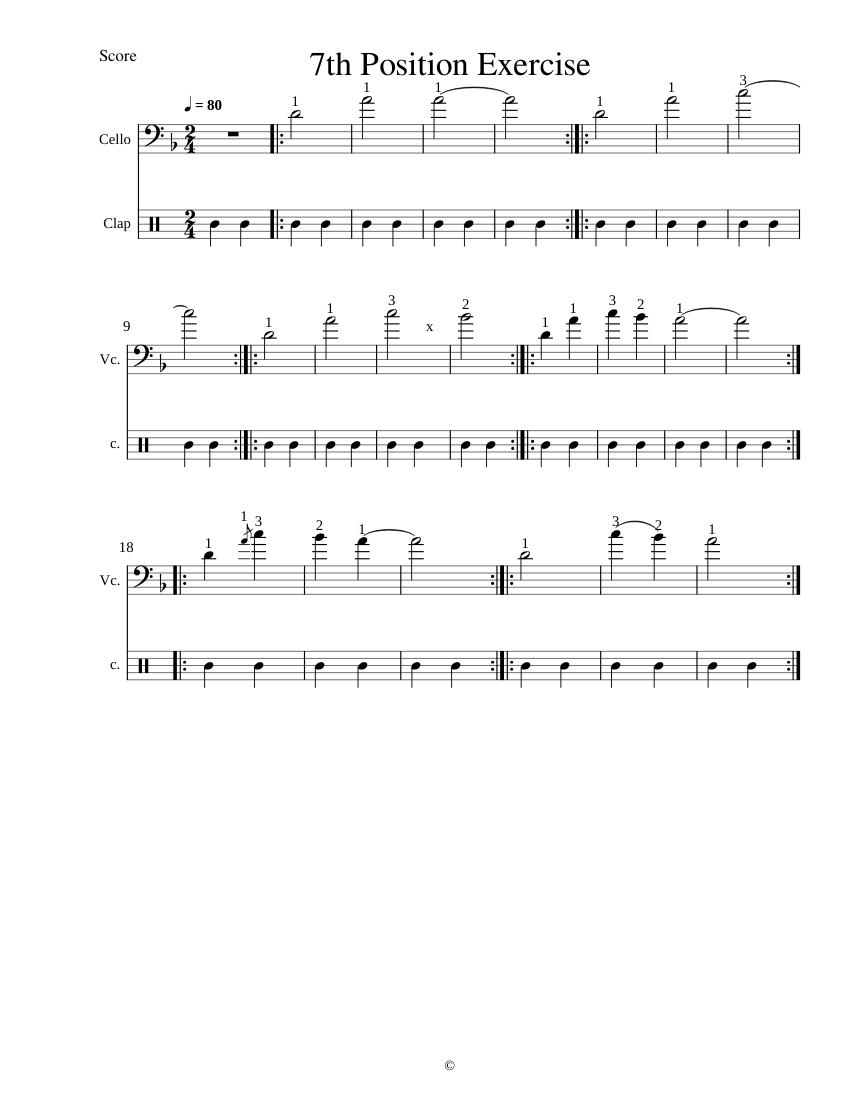7th Position Exercise Sheet music for Cello, Hand clap (Mixed Duet ...