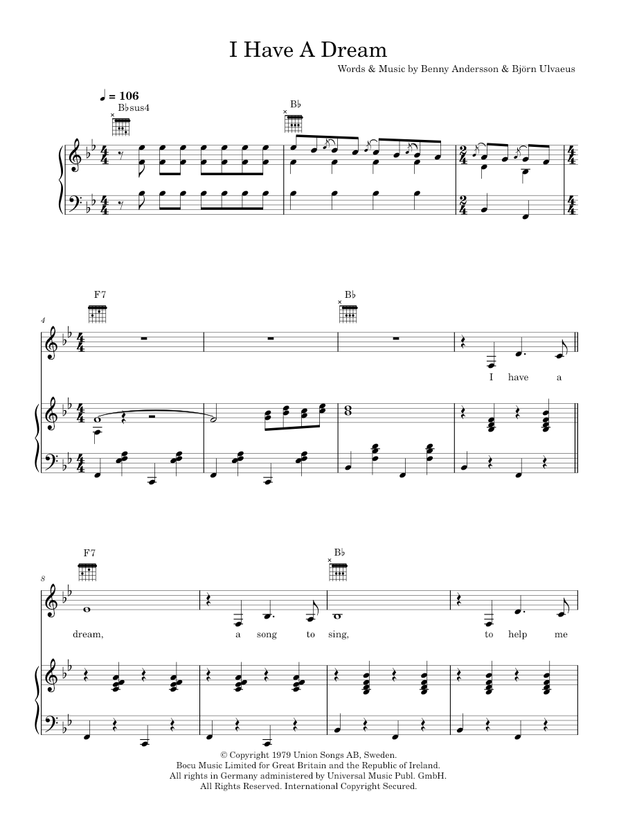Play Official version of I have a dream Sheet Music by ABBA for Piano ...