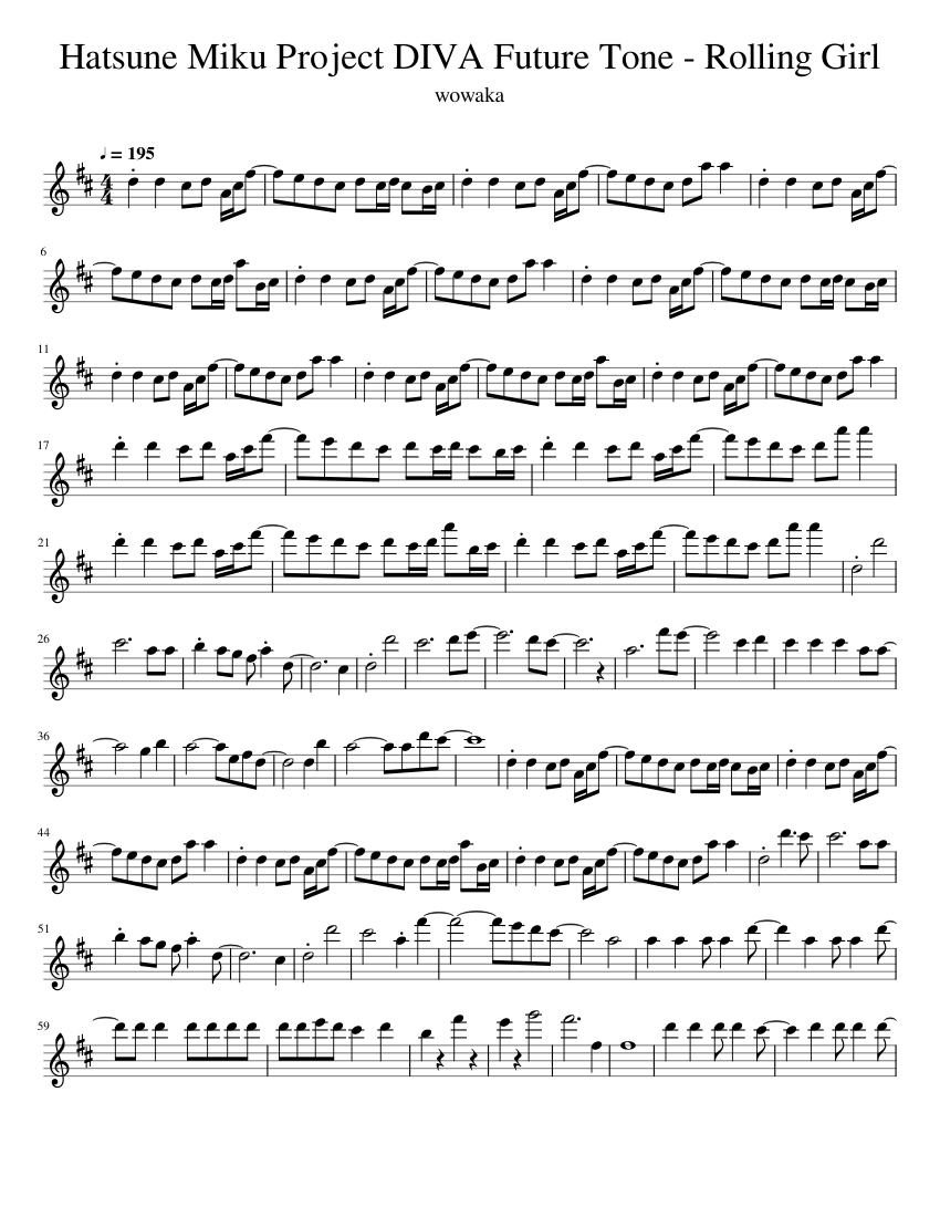 Hatsune Miku Project DIVA Future Tone - Rolling Girl Sheet music for ...
